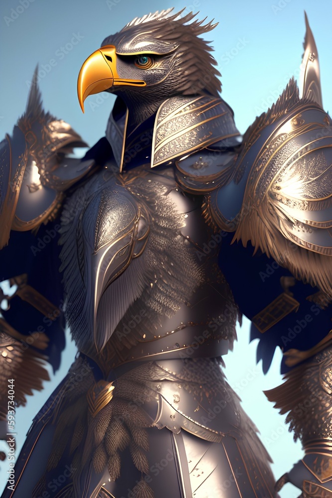 Dressed in majestic eagle knightly suit, portrait, finely detailed ...