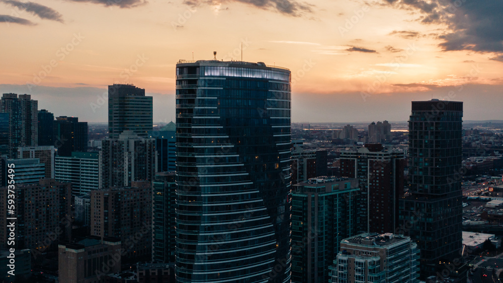 A majestic sight of a modern high-rise building painted in the colors ...