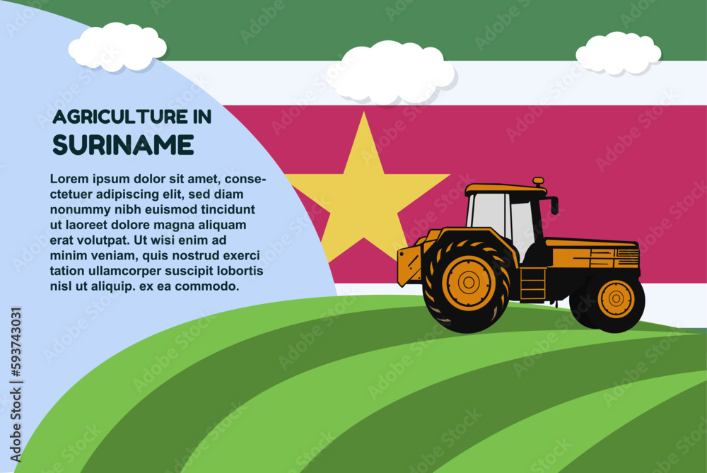 Agriculture in Suriname concept, banner with tractor field and text ...