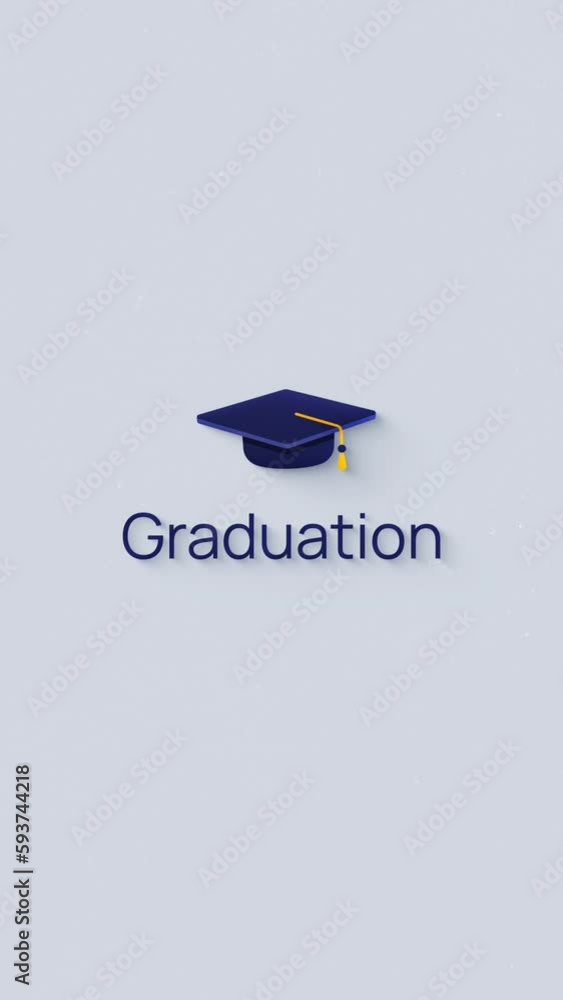 Graduation word loop animation, graduation cap. Vertical video. Blue ...