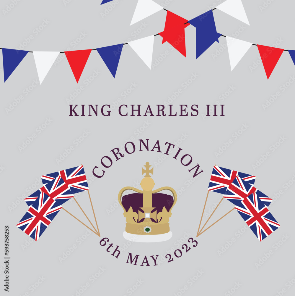 King Charles III Coronation vector illustration with crown and union ...