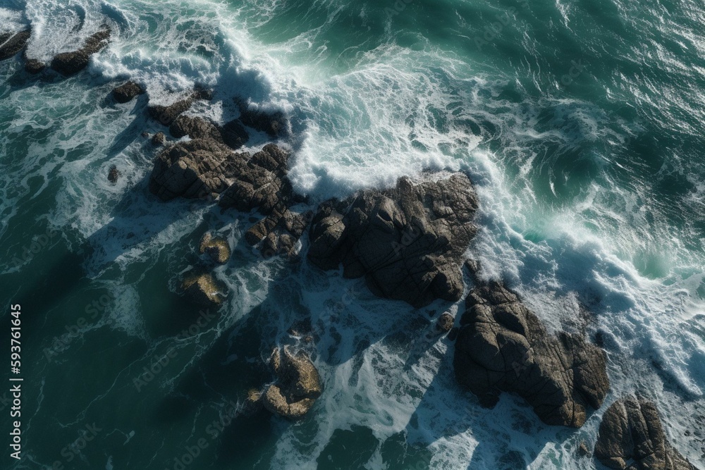 Sea, ocean surface aerial view, top view. 3d rendering. Generative AI ...