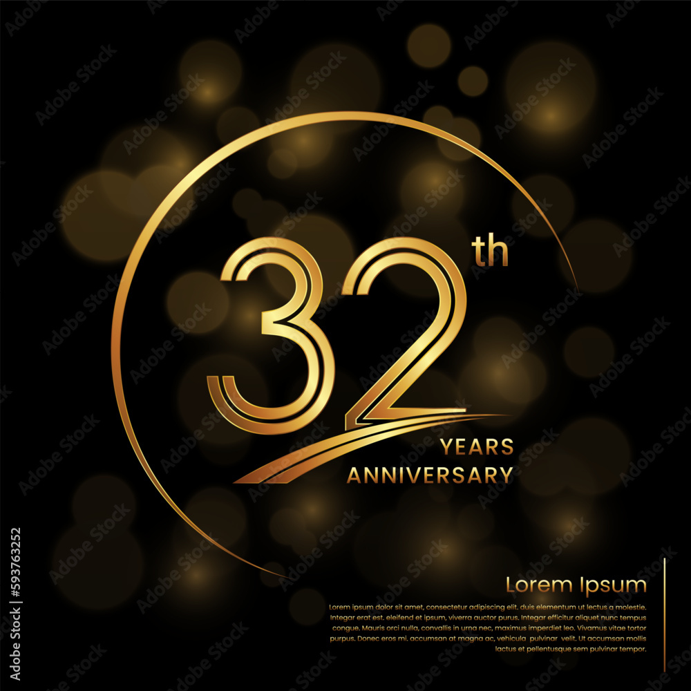 32th Anniversary logo design with double line numbers. Golden ...