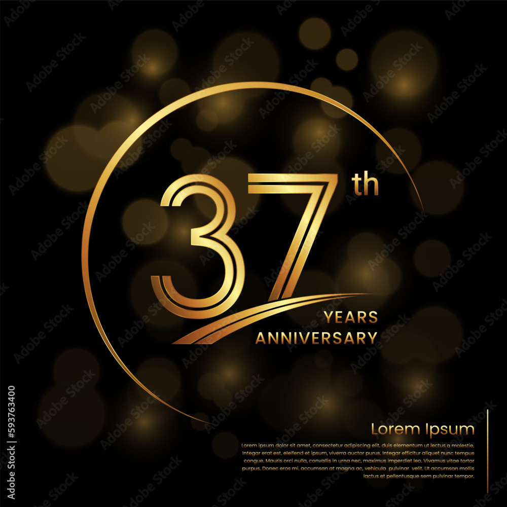 37th Anniversary logo design with double line numbers. Golden ...