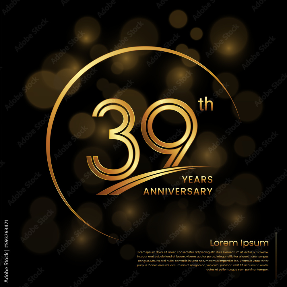 39th Anniversary logo design with double line numbers. Golden ...