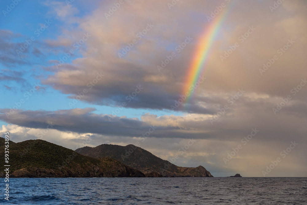 Beautiful nature landscape rainbow off coast of St. Martin Caribbean ...