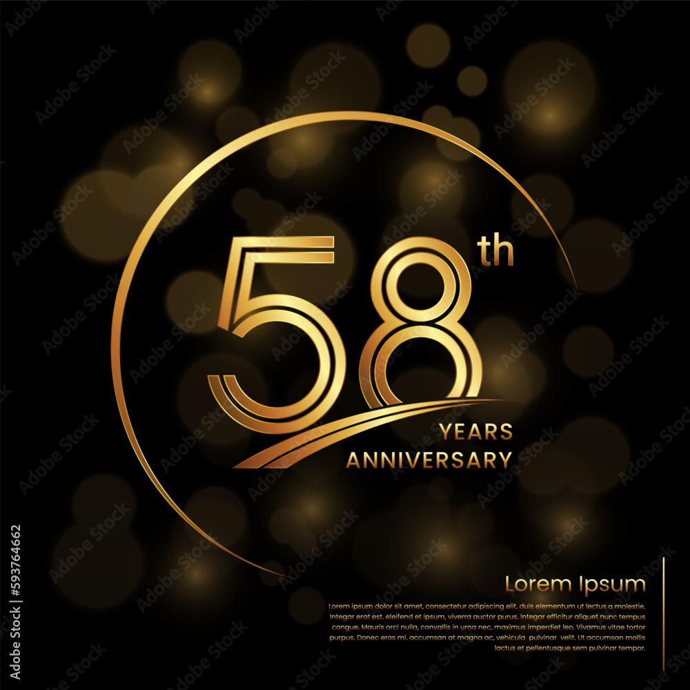 58th Anniversary logo design with double line numbers. Golden ...