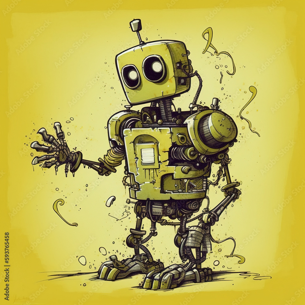 blueprint for a yellow robot / android, mechanism, inspired by ...