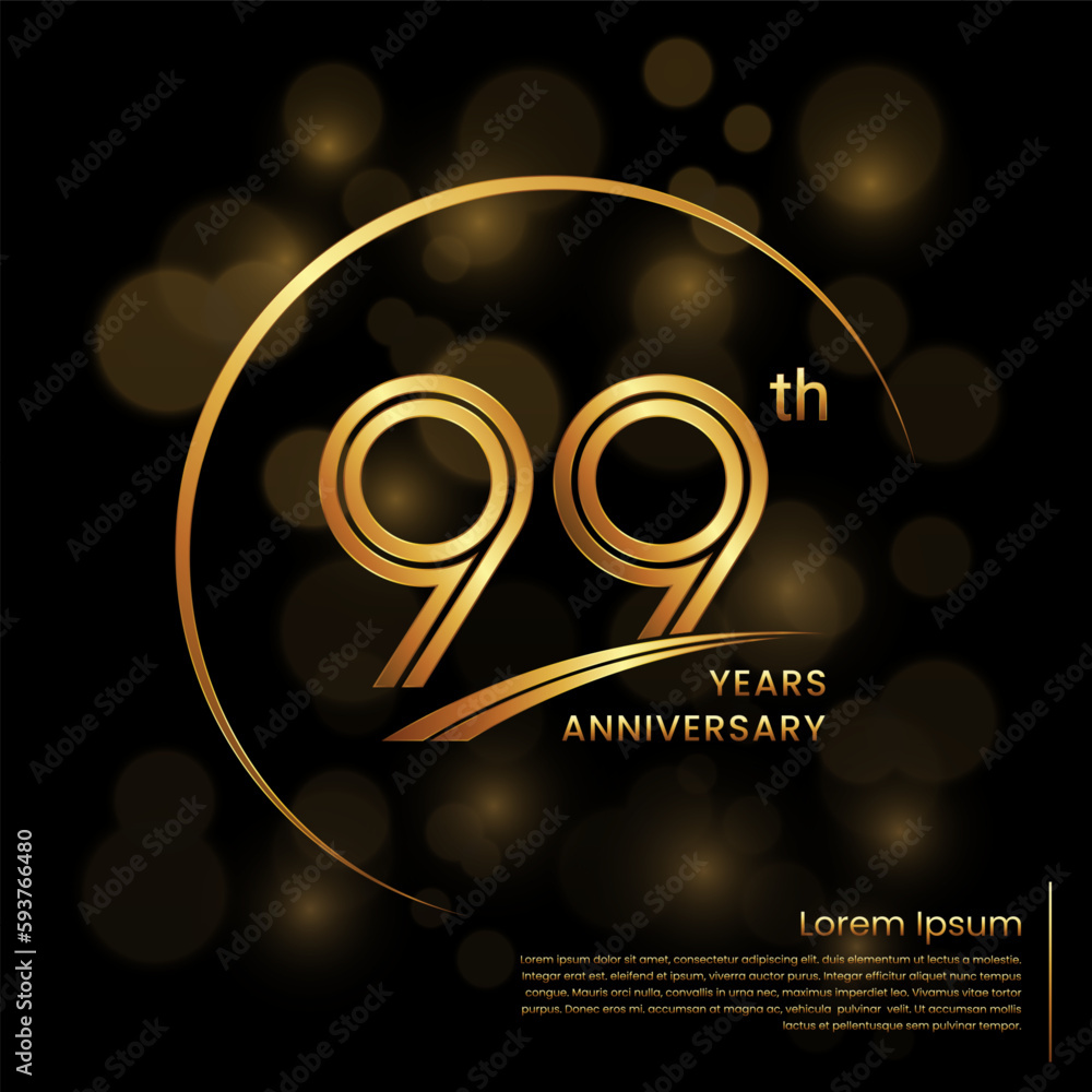 99th Anniversary logo design with double line numbers. Golden ...