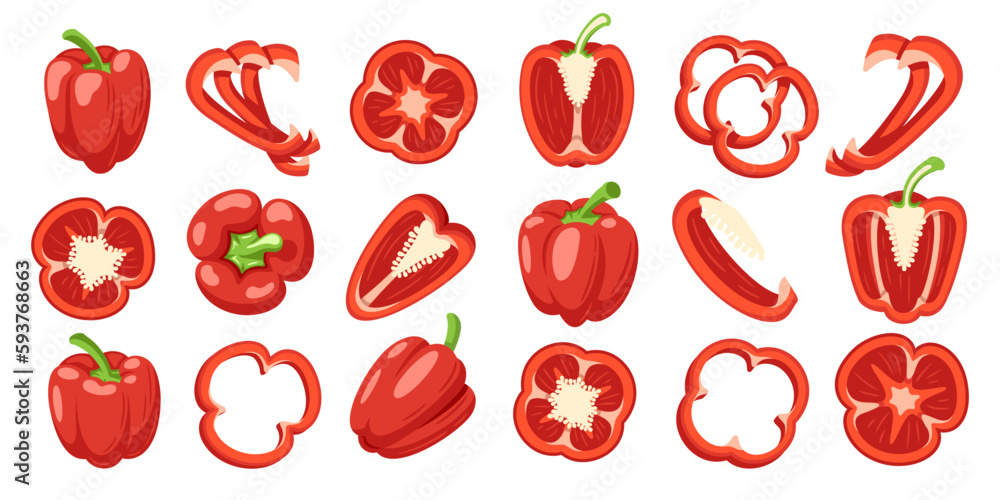 Sweet red bell peppers set isolated on white background. Bell peppers ...