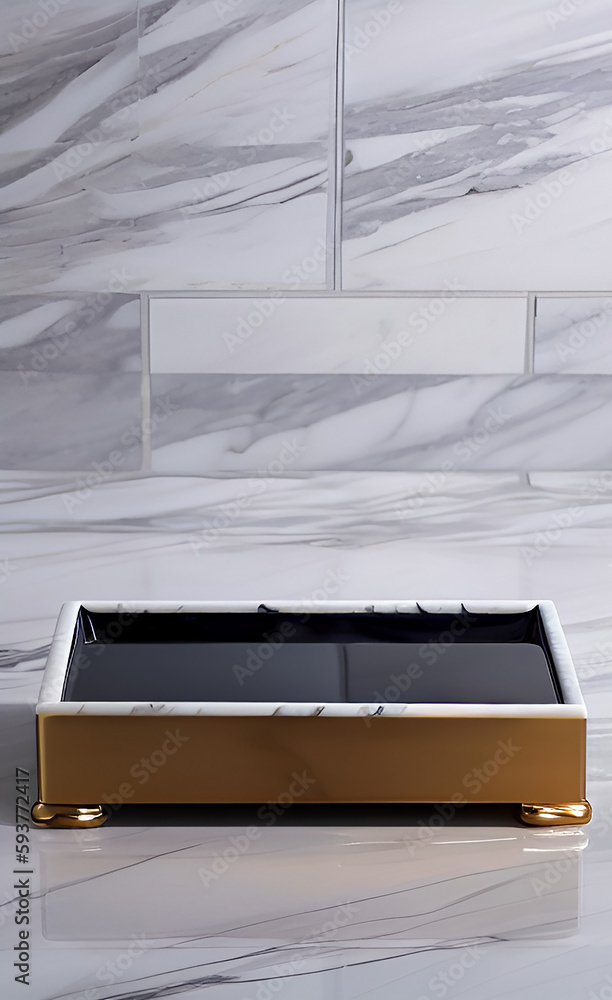 Rectangle 3D AI Rendered Reflective Ceramic & Stone Flat Display tray ...