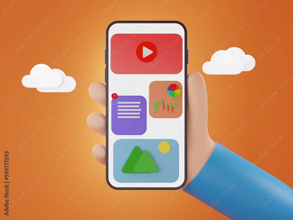 Smartphone in hand cartoon style render Stock Illustration | Adobe Stock