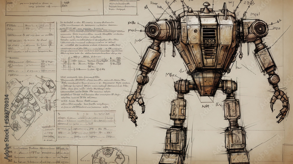 ภาพประกอบสต็อก blueprint for a robot poster / android, mechanism ...