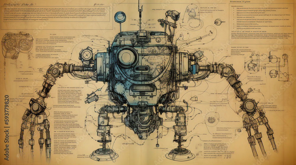 blueprint for a robot poster / android, mechanism, inspired by ...