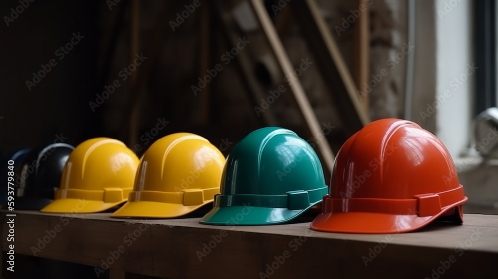 Multicolored Safety Construction Worker Hats. Teamwork of the ...