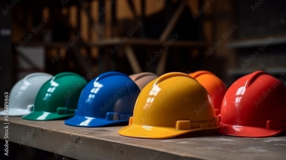 Multicolored Safety Construction Worker Hats. Teamwork of the ...