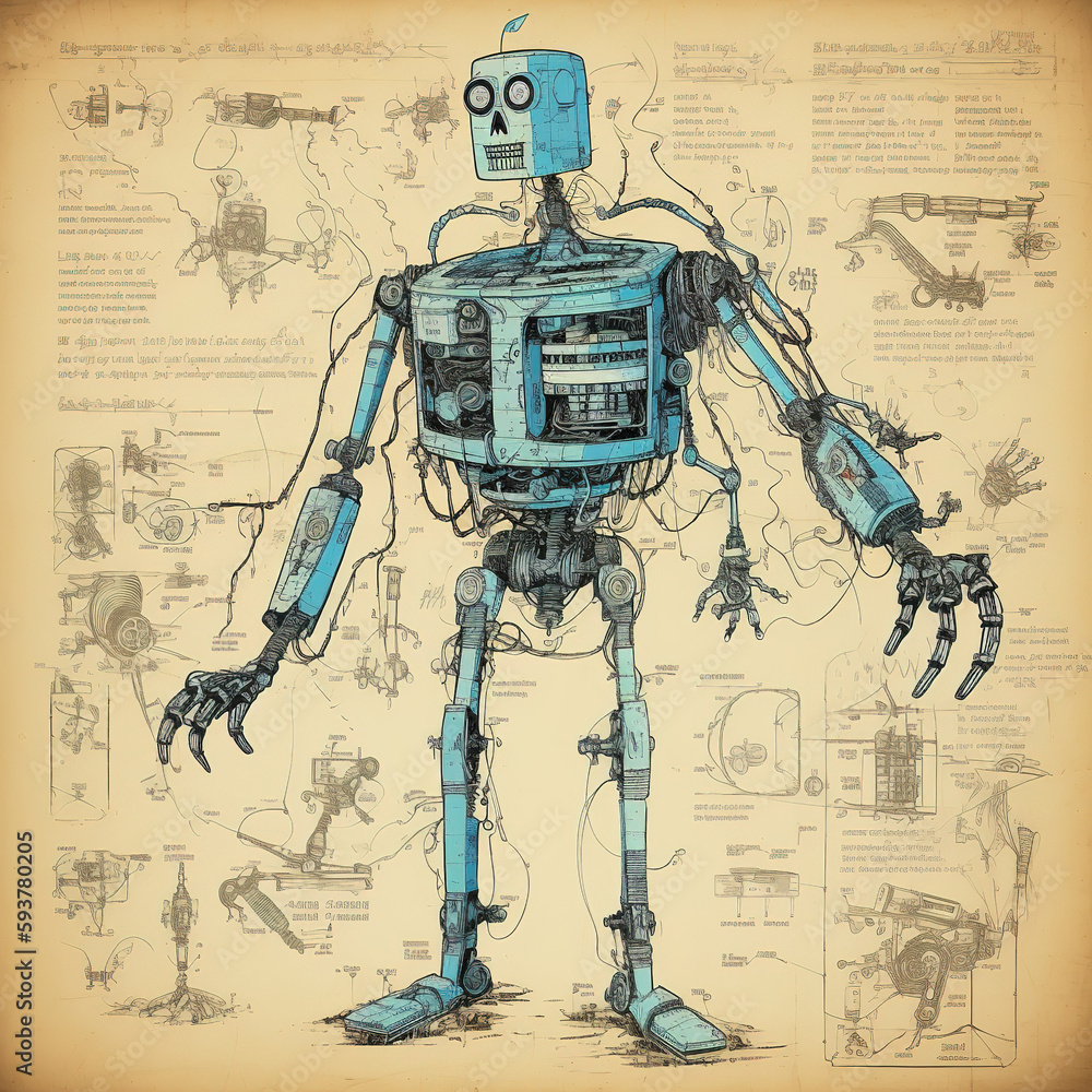 blueprint for a robot poster / android, mechanism, inspired by ...