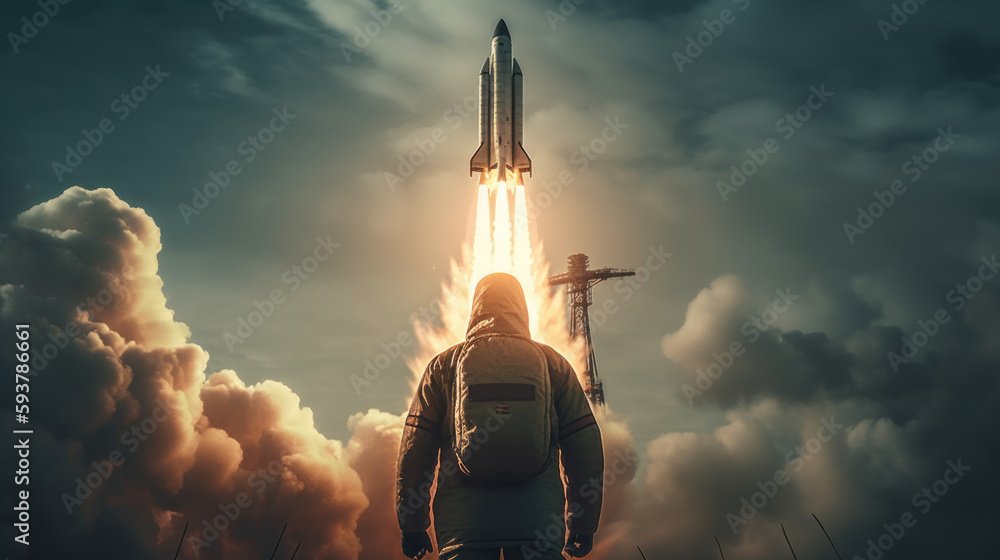 Man wishes good luck to astronauts flying into space, waves his hand to ...