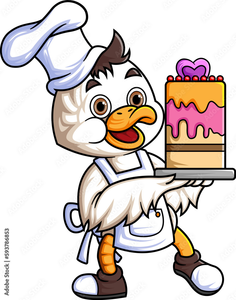 cute baby duck cartoon character wearing chef clothes and carry very ...