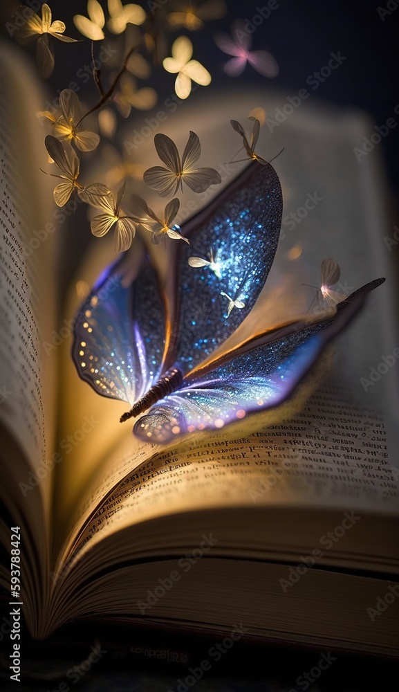 Fantasy Open Book with Magical Butterfly Sprout - AI Generated ...