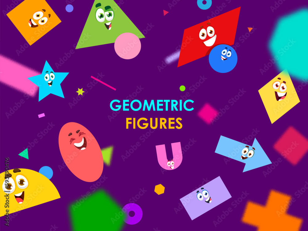 Math shape characters background with cartoon geometric figures, vector ...