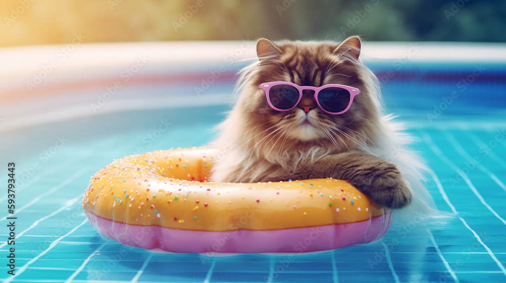Cool Cat Alert: British Long Hair Enjoys Relaxing Day in the Pool Stock ...