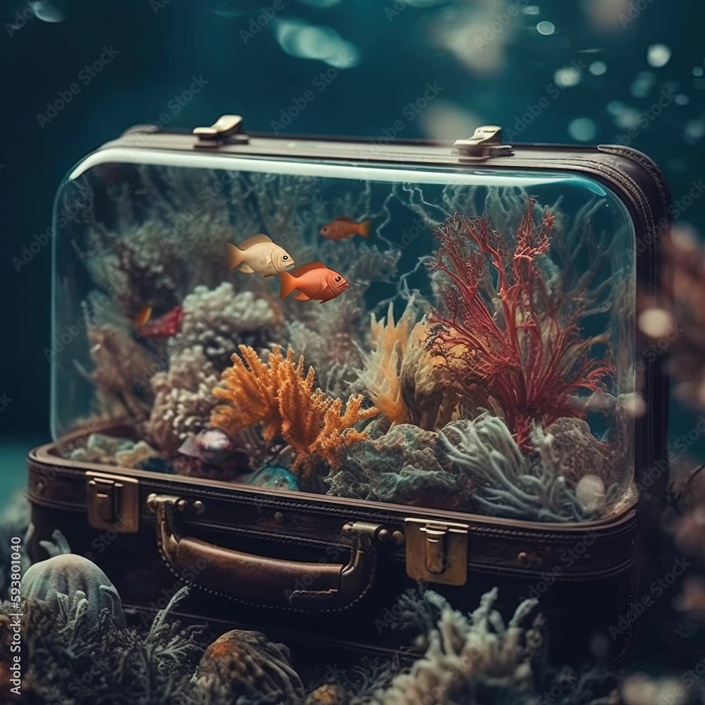 Packing the ocean in a transparent suitcase with fish and coral ...