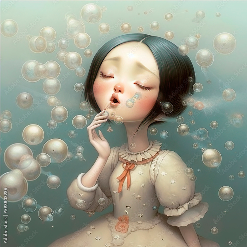 Sweet and cute little Japanese girl blowing air kisses -Generated ...