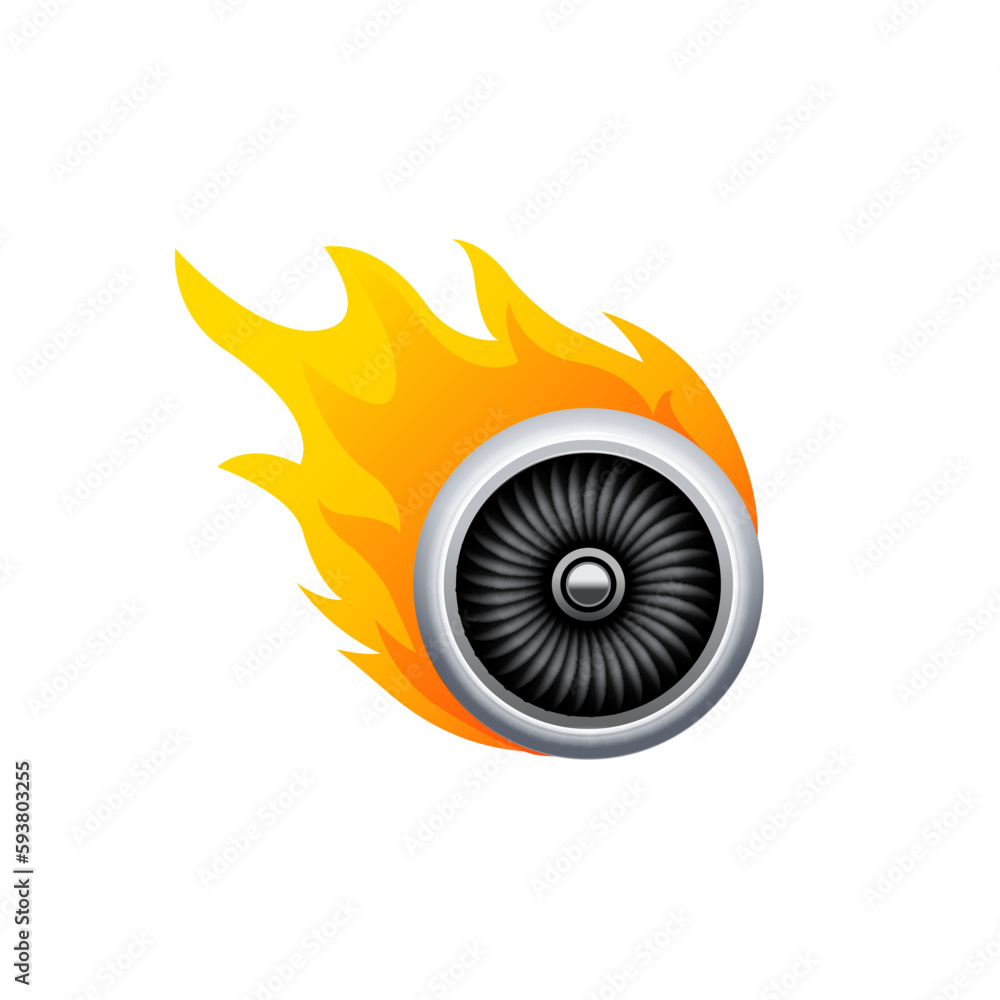 Jet turbo fuel engine vector icon. Travel jet engine hot flame icon ...