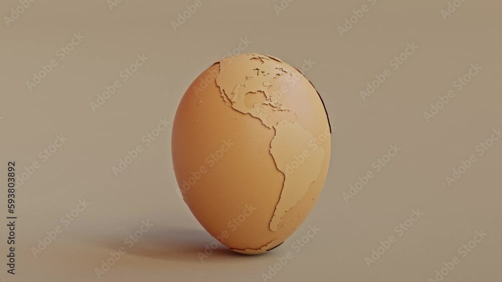 Earth globe that looks like an EGG on brown background. Animation ...