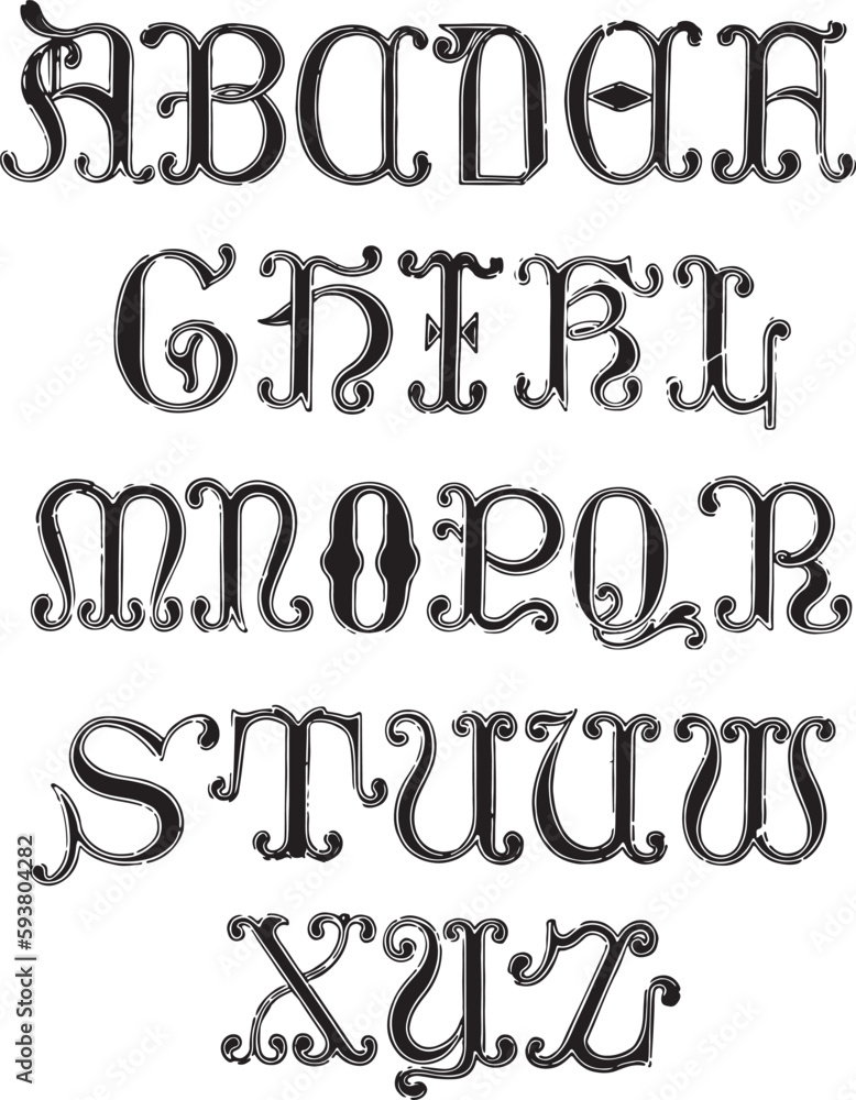 12th Century.Bodleian Library alphabets - ABC letters Stock Vector ...