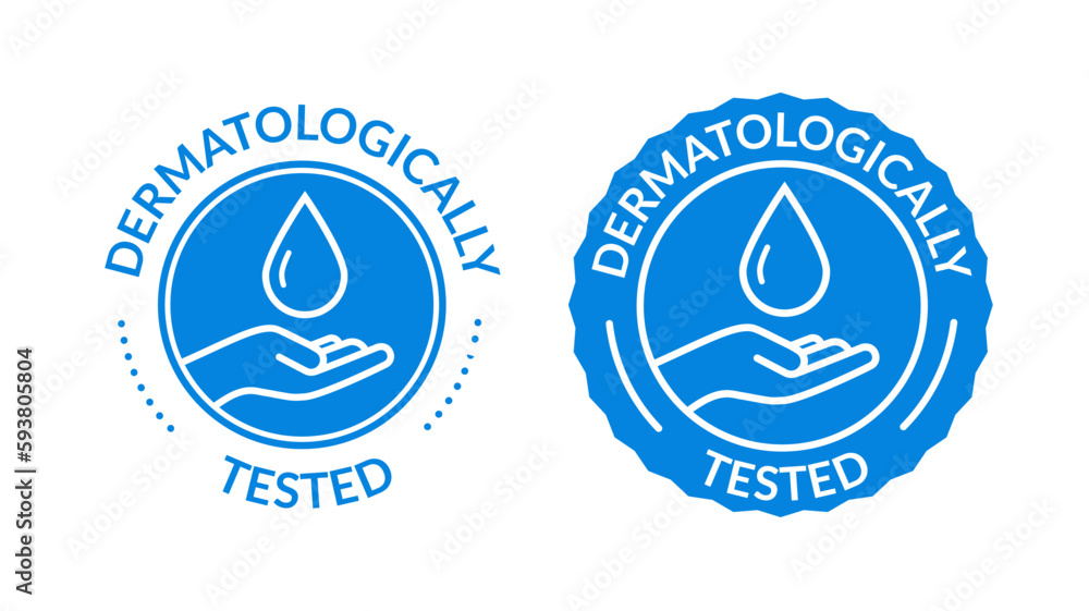 Dermatology skin test cosmetic label stamp icon. Water hypoallergenic ...