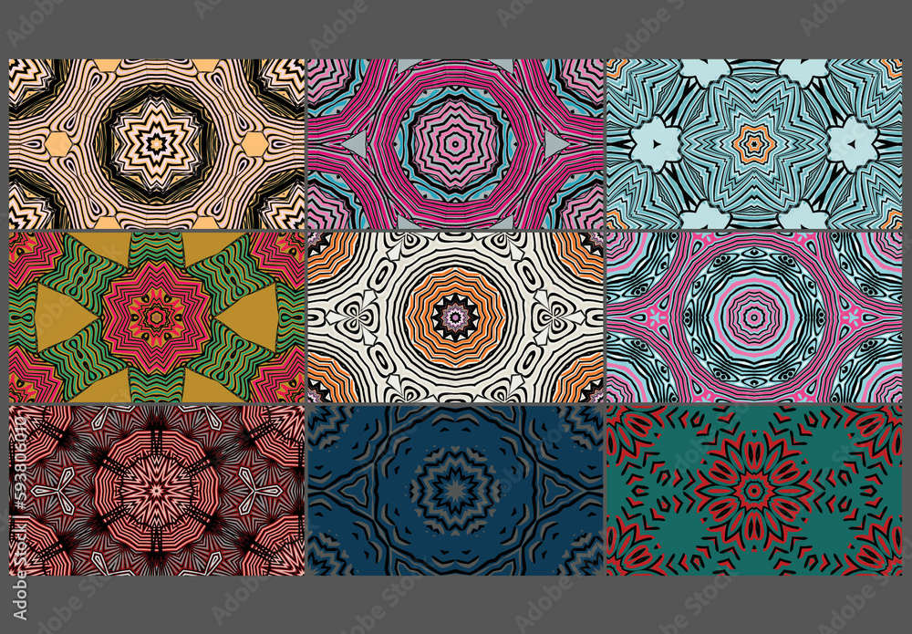 Seamless Pattern Collection with Mandala Ethic Motif Stock Template ...