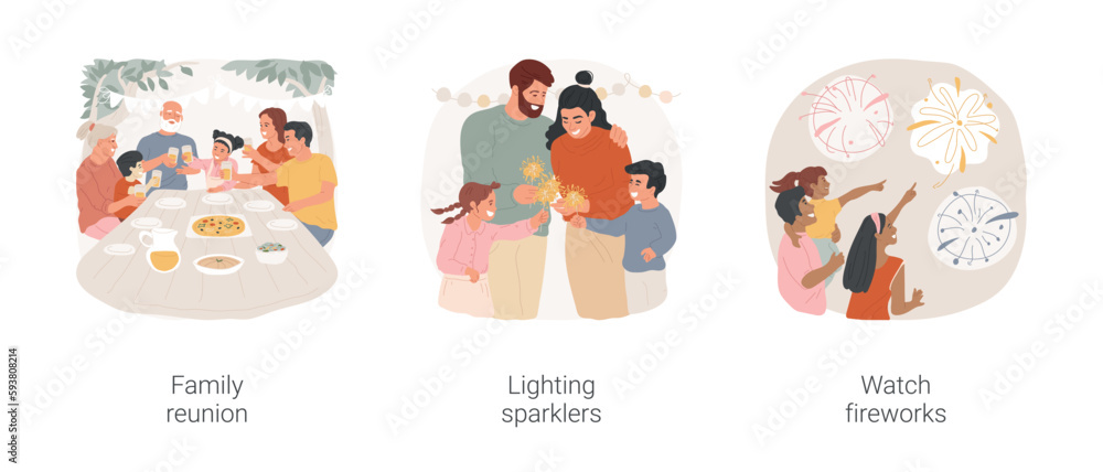 Independence Day isolated cartoon vector illustration set. Family ...