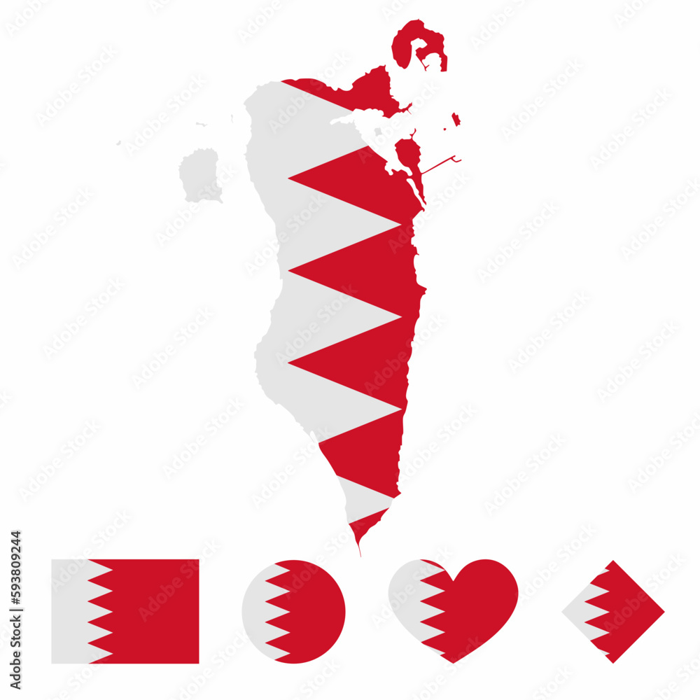 Vector of Bahrain map flag with flag set isolated on white background ...