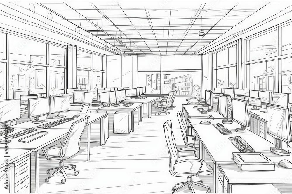 Computer Lab with Students and Teacher. Generative AI Stock ...