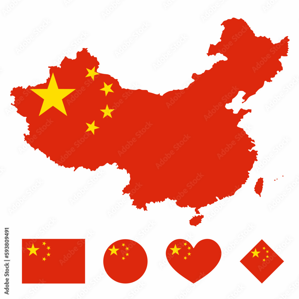 Vector of China map flag with flag set isolated on white background ...