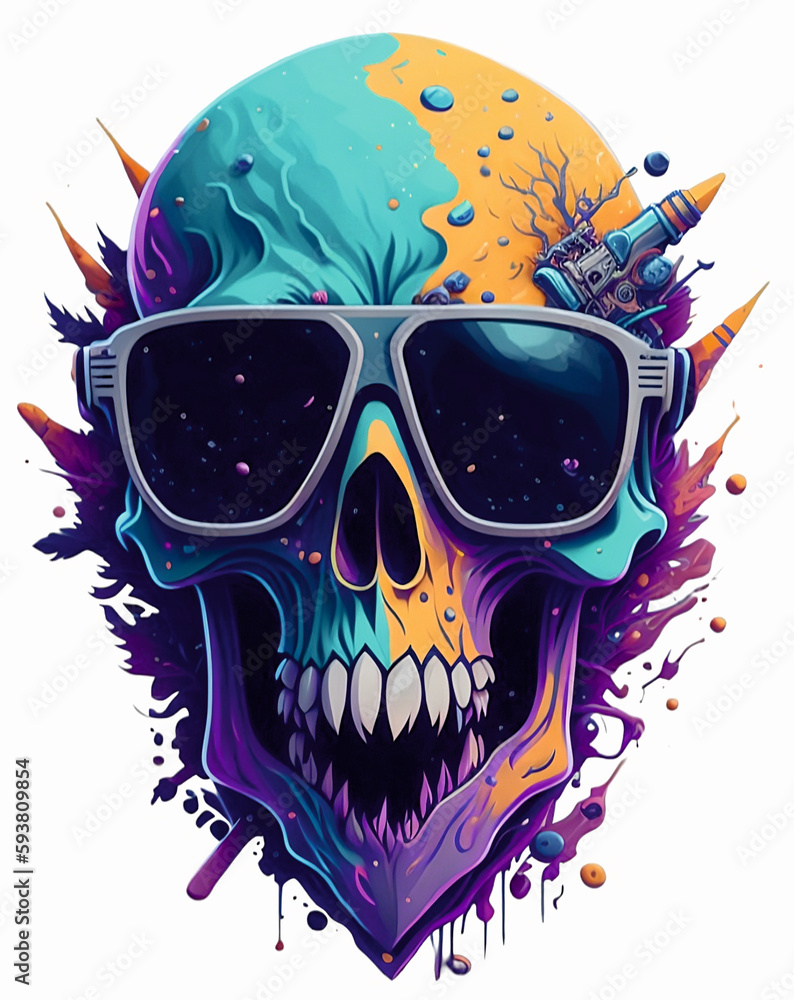 Colorful skull illustration t-shirt print printable jpg png transparent ...