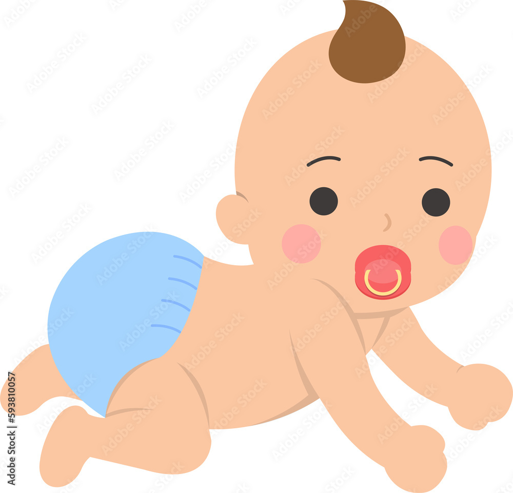 Cute baby learning to crawl, vector character illustration in cartoon ...