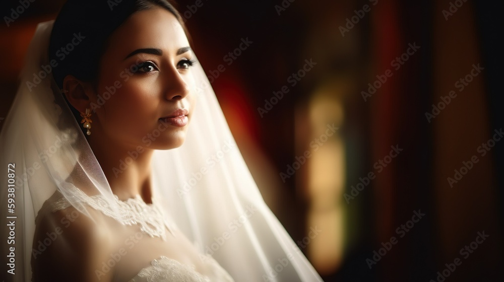 Fictional person, closeup illustration of wedding photo of Hispanic or ...