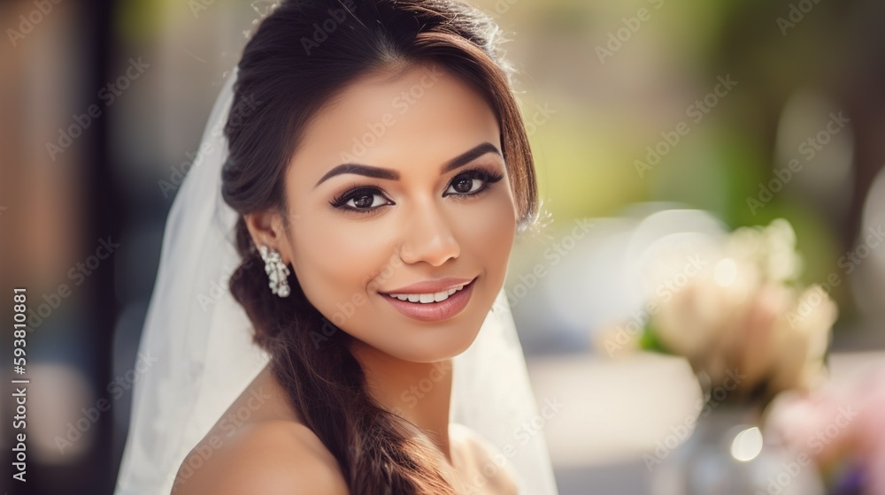 Fictional person, closeup illustration of wedding photo of Hispanic or ...