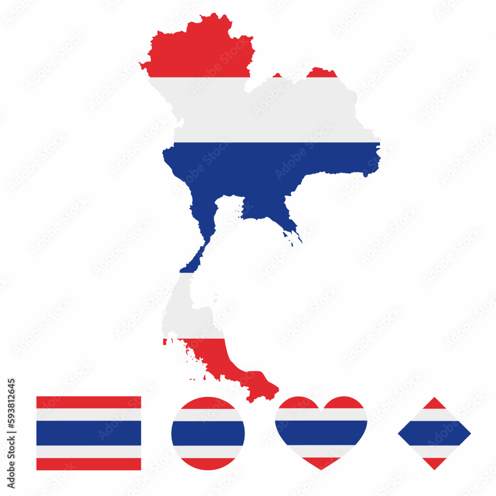 Vector of Thailand map flag with flag set isolated on white background ...