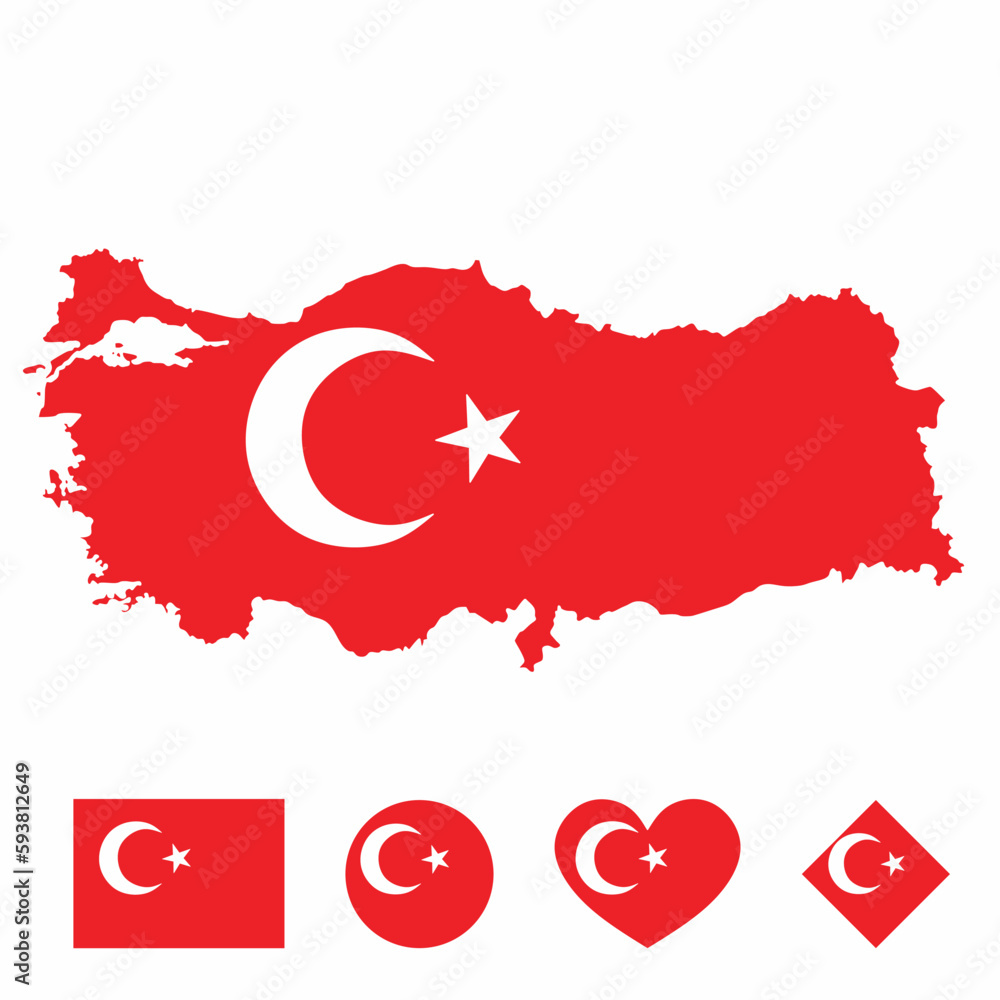 Vector of Turkey map flag with flag set isolated on white background ...