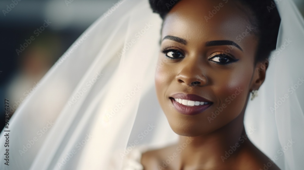 Fictional person, closeup illustration of wedding photo of Black ...