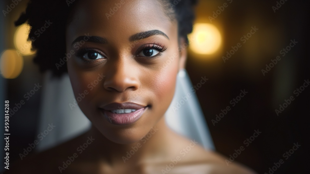 Fictional person, closeup illustration of wedding photo of Black ...