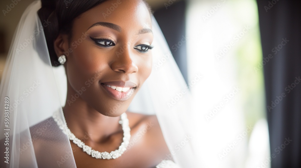 Fictional person, closeup illustration of wedding photo of Black ...