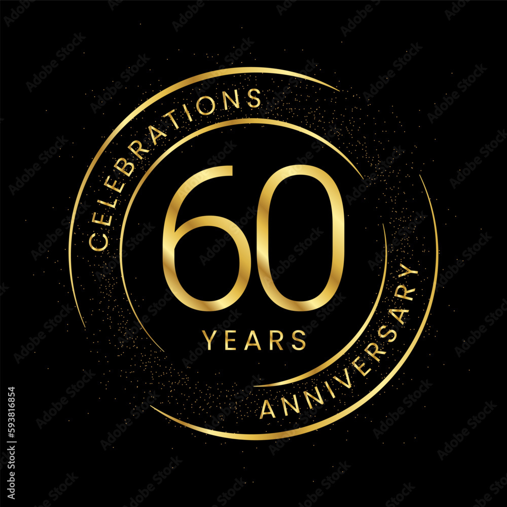 60th anniversary, golden anniversary with a circle, line, and glitter ...