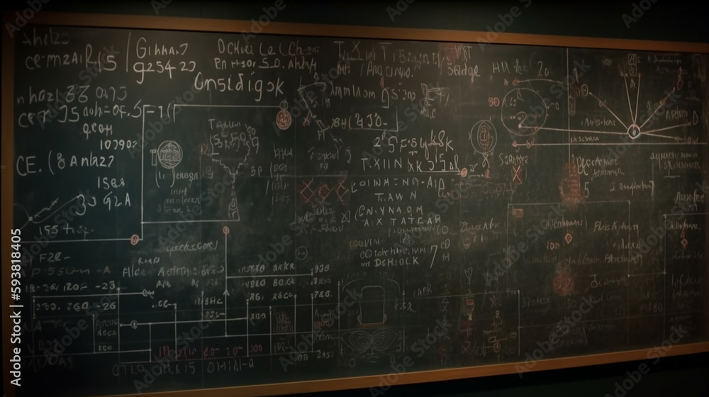 blackboard background and Maths formulas written by white chalk ...