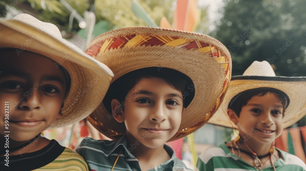 Cheerful Hispanic Kids Boys Embracing Festive Mexican Culture on Cinco ...