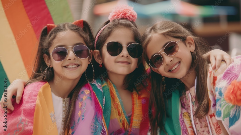 Cheerful Middle Eastern Kids Girls Embracing Festive Mexican Culture on ...